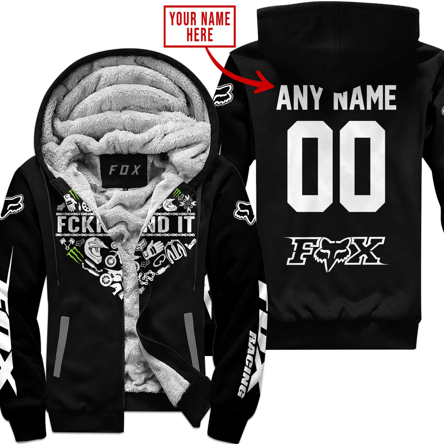 JUST FCKN SEND IT - CUSTOM NAME - FOX RACING - BLACK - FLEECE ZIP ...