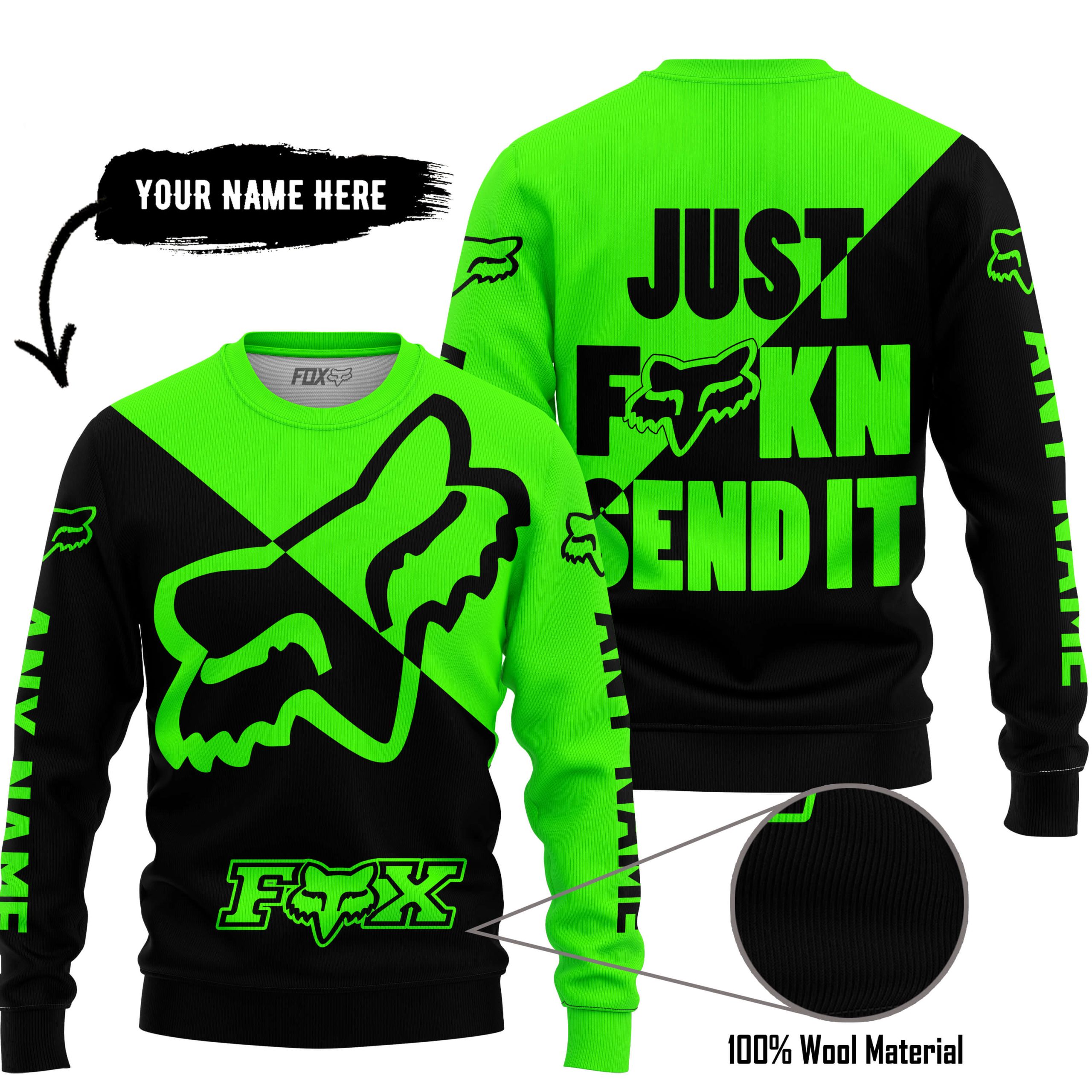 JUST FKCN SEND IT – 3D ALL OVER PRINTED – FOX RACING – GREEN – SWEATER ...